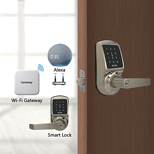 Smart Door Lock, Keyless Door Lock, SCYAN X2 Handle Lock with Touchscreen Keypad Access, Auto Locking, for Home, Office, Airbnb, Rental House (Satin Nickel)