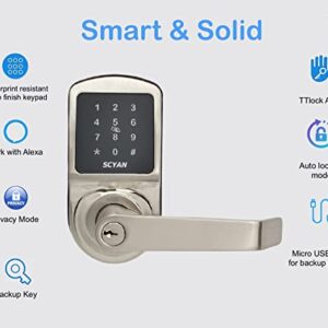 Smart Door Lock, Keyless Door Lock, SCYAN X2 Handle Lock with Touchscreen Keypad Access, Auto Locking, for Home, Office, Airbnb, Rental House (Satin Nickel)