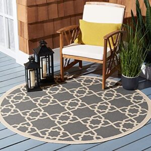 safavieh courtyard collection 6’7″ round grey/beige cy6032 indoor/ outdoor splashproof easy scrubbing patio backyard mudroom area rug