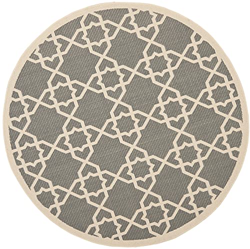 SAFAVIEH Courtyard Collection 6'7" Round Grey/Beige CY6032 Indoor/ Outdoor Splashproof Easy Scrubbing Patio Backyard Mudroom Area Rug