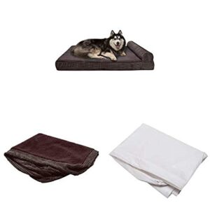 furhaven pet bundle – jumbo plus dark espresso cooling gel memory foam fleece & corduroy chaise lounge, extra dog bed cover, & water-resistant mattress liner for dogs & cats