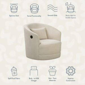 The Swivel by Nurture& | Premium Glider Swivel Chair for Nursery or Living Room with Built-in USB Charger and Stain-Resistant Performance Fabric (Ivory)