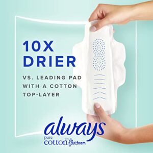 Always Pure Cotton, Feminine Pads For Women, Size 1 Regular Absorbency, Multipack, With Flexfoam, With Wings, Unscented, 28 Count x 3 Packs (84 Count total)