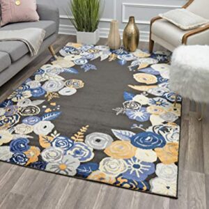 Rugs America Black & Multi Blooms Transitional Rug Royal Blossom Golden Onyx VA35A 8'0"X10'0" Area Rug