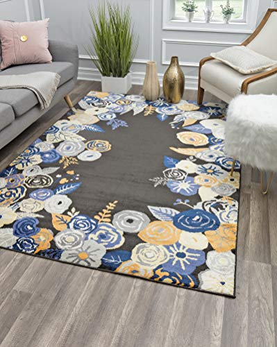 Rugs America Black & Multi Blooms Transitional Rug Royal Blossom Golden Onyx VA35A 8'0"X10'0" Area Rug