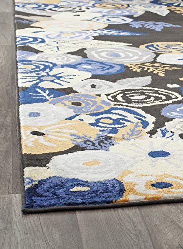 Rugs America Black & Multi Blooms Transitional Rug Royal Blossom Golden Onyx VA35A 8'0"X10'0" Area Rug