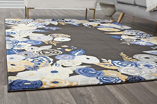 Rugs America Black & Multi Blooms Transitional Rug Royal Blossom Golden Onyx VA35A 8'0"X10'0" Area Rug