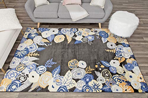 Rugs America Black & Multi Blooms Transitional Rug Royal Blossom Golden Onyx VA35A 8'0"X10'0" Area Rug