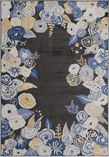 Rugs America Black & Multi Blooms Transitional Rug Royal Blossom Golden Onyx VA35A 8'0"X10'0" Area Rug