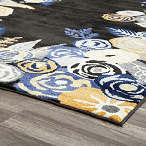 Rugs America Black & Multi Blooms Transitional Rug Royal Blossom Golden Onyx VA35A 8'0"X10'0" Area Rug