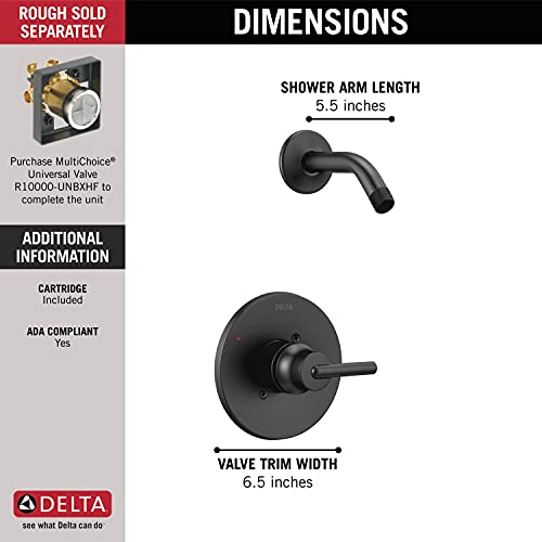 Delta Faucet Trinsic 14 Series Single-Function Shower Faucet Trim Kit, Matte Black T14259-BLLHD (Shower Head and Valve Sold Separately)