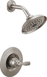 delta faucet woodhurst 14 series single-handle shower trim kit, shower faucet with single-spray touch-clean shower head, stainless t14232-ss (valve not included)