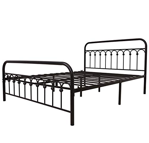 YALAXON Vintage Sturdy Queen Size Metal Bed Frame with Headboard and Footboard Basic Bed Frame No Box Spring Needed (Queen,Black)