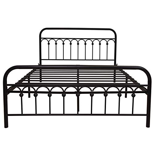 YALAXON Vintage Sturdy Queen Size Metal Bed Frame with Headboard and Footboard Basic Bed Frame No Box Spring Needed (Queen,Black)