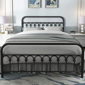 YALAXON Vintage Sturdy Queen Size Metal Bed Frame with Headboard and Footboard Basic Bed Frame No Box Spring Needed (Queen,Black)