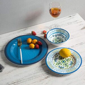 Melamine Dinnerware Sets for 4 - 12pcs Plates and Bowls Sets ,Unbreakable, Dishwasher Safe, Indoor Outdoor Use