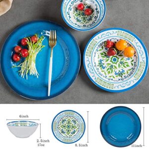 Melamine Dinnerware Sets for 4 - 12pcs Plates and Bowls Sets ,Unbreakable, Dishwasher Safe, Indoor Outdoor Use