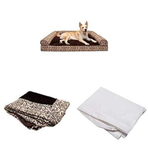 furhaven pet bundle – jumbo plus desert brown memory foam plush kilim southwest home decor sofa, extra dog bed cover, & water-resistant mattress liner for dogs & cats