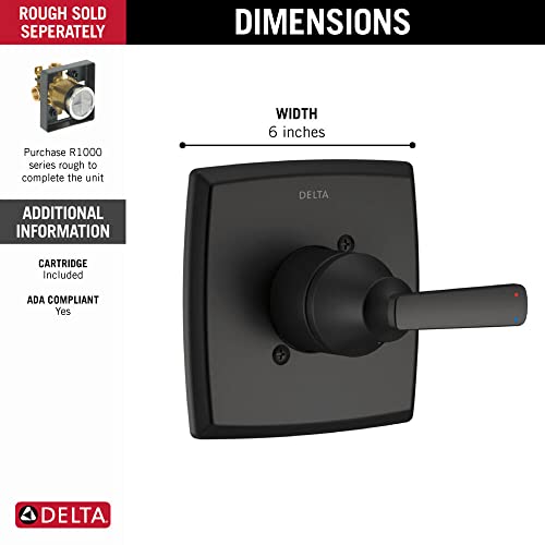 Delta Faucet Ashlyn Matte Black Shower Valve Trim Kit for Black Shower Systems and Shower Faucets, Delta Shower Handle Replacement, Shower Faucet Handle, Matte Black T14064-BL (Valve Not Included)