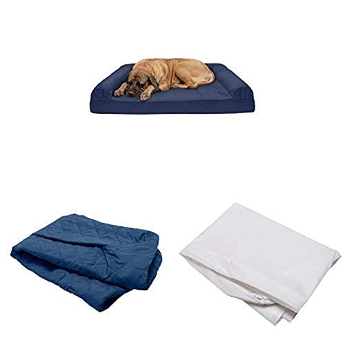 Furhaven Pet Bundle - Jumbo Plus Navy Cooling Gel Memory Foam Quilted Quilted Sofa, Extra Dog Bed Cover, & Water-Resistant Mattress Liner for Dogs & Cats