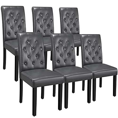 Yaheetech 6pcs Dining Chair with Solid Wood Legs Classic Style Chairs with PU Leather Cushion Padded Kitchen Chair Tall Back Living Room Chair, Gray