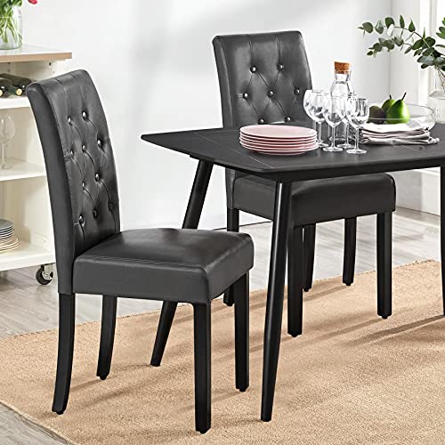 Yaheetech 6pcs Dining Chair with Solid Wood Legs Classic Style Chairs with PU Leather Cushion Padded Kitchen Chair Tall Back Living Room Chair, Gray