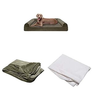 furhaven pet bundle – jumbo plus dark sage cooling gel memory foam faux fur & velvet sofa, extra dog bed cover, & water-resistant mattress liner for dogs & cats