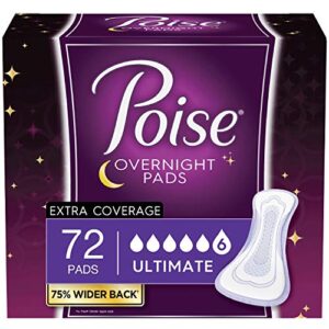 poise overnight incontinence pads for women, ultimate absorbency, 72 count (2 packs of 36) (packaging may vary)