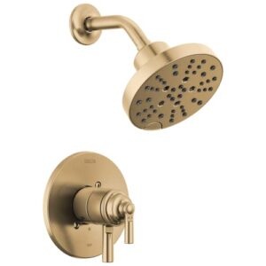 delta faucet saylor 17 series gold shower valve trim kit with h2okinetic shower head, delta shower system, shower faucet set, shower head and handle, champagne bronze t17235-cz (valve not included)