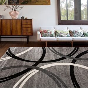 Rugshop Modern Wavy Circles Design Area Rug 5' 3" x 7' 3" Gray