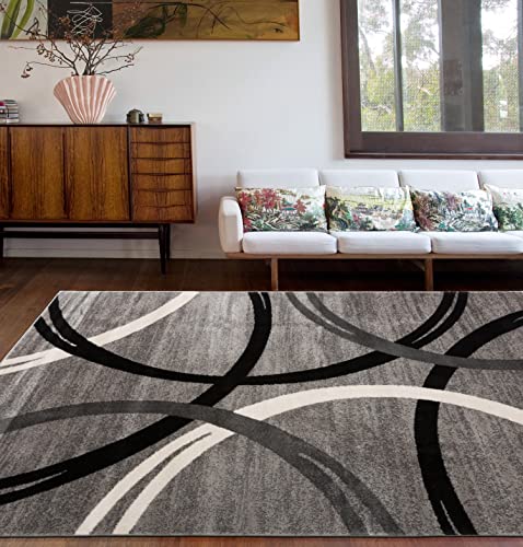 Rugshop Modern Wavy Circles Design Area Rug 5' 3" x 7' 3" Gray