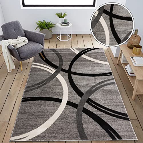 Rugshop Modern Wavy Circles Design Area Rug 5' 3" x 7' 3" Gray