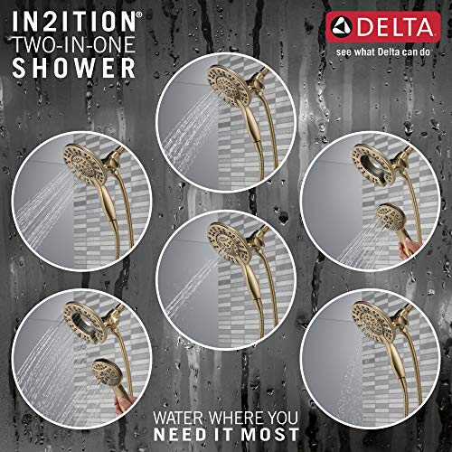 Delta Faucet Arvo 14 Series Single-Handle Shower Faucet, Shower Trim Kit with 4-Spray In2ition 2-in-1 Dual Hand Held Shower Head with Hose, Champagne Bronze 142840-CZ-I (Valve Included)