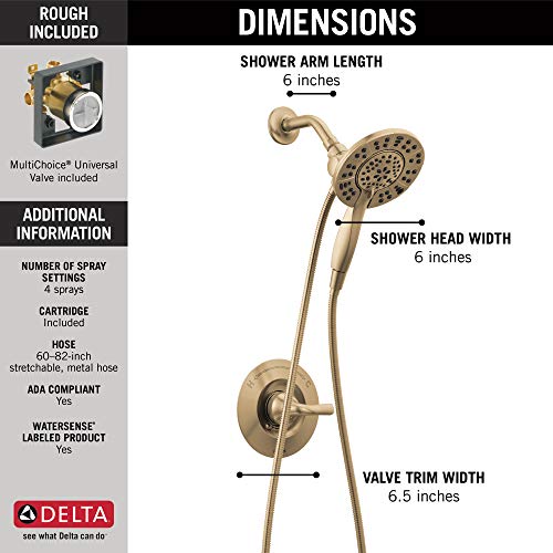 Delta Faucet Arvo 14 Series Single-Handle Shower Faucet, Shower Trim Kit with 4-Spray In2ition 2-in-1 Dual Hand Held Shower Head with Hose, Champagne Bronze 142840-CZ-I (Valve Included)