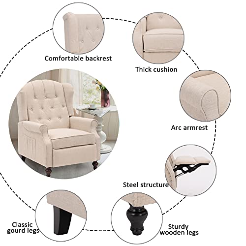 SAMERY Recliner Chair with Massage & Heating- Modern Accent Chair Upholstered Armchair Fabric Single Sofa Lounge Reading Club Chair with Tufted Wingback for Small Spaces Bedroom Living Room