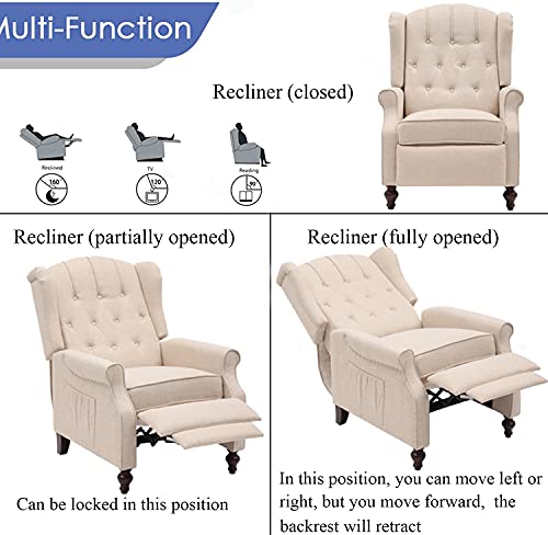 SAMERY Recliner Chair with Massage & Heating- Modern Accent Chair Upholstered Armchair Fabric Single Sofa Lounge Reading Club Chair with Tufted Wingback for Small Spaces Bedroom Living Room