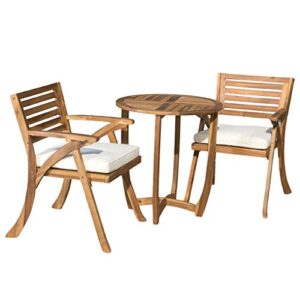 christopher knight home coronado acacia wood bistro set, 3-pcs set, teak finish