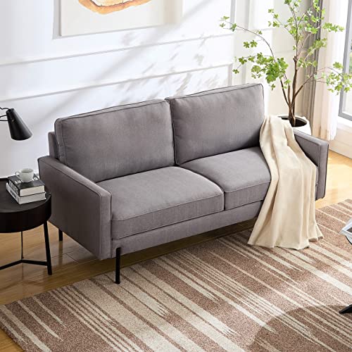 Snowhill 57in Modern Linen Loveseat, Minimalist Style Upholstered Couch for Living Room, Small Space Apartment, Office, Bedroom (Light Gray, Sofa)