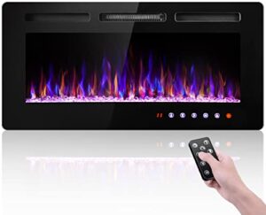 sunny flame 36 inch electric fireplace insert and wall mounted, fireplace heater, log set & crystal options, remote control with timer, adjustable flame color 750/1500w heat