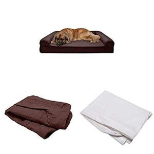 furhaven pet bundle – jumbo plus coffee memory foam quilted quilted sofa, extra dog bed cover, & water-resistant mattress liner for dogs & cats