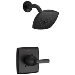 delta faucet ashlyn 14 series matte black shower faucet, delta shower trim kit with single-spray touch-clean matte black shower head, matte black t14264-bl (valve not included)