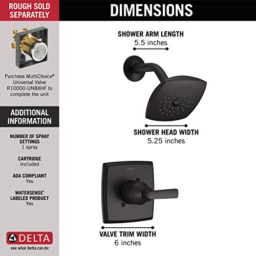 Delta Faucet Ashlyn 14 Series Matte Black Shower Faucet, Delta Shower Trim Kit with Single-Spray Touch-Clean Matte Black Shower Head, Matte Black T14264-BL (Valve Not Included)