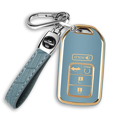 QBUC for Honda Key Fob Cover Case with Keychain for Honda Accord Civic CR-V CRV Pilot Passport Insight EX EX-L 5 Buttons