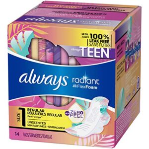 Always Radiant Teen Pads Get Real Regular, 14-Count (Pack of 3) Always Radiant Teen Pads Get Real Regular, 14-Count (Pack of 3)