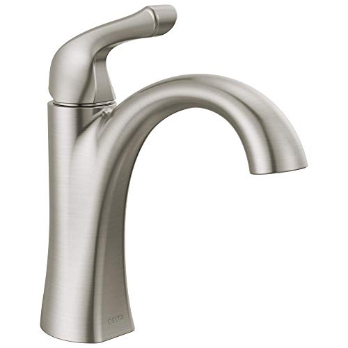 Delta Faucet Arvo Single Hole Bathroom Faucet Brushed Nickel, Single Handle Bathroom Faucet, Bathroom Sink Faucet, Drain Assembly Included, SpotShield Stainless 15840LF-SP