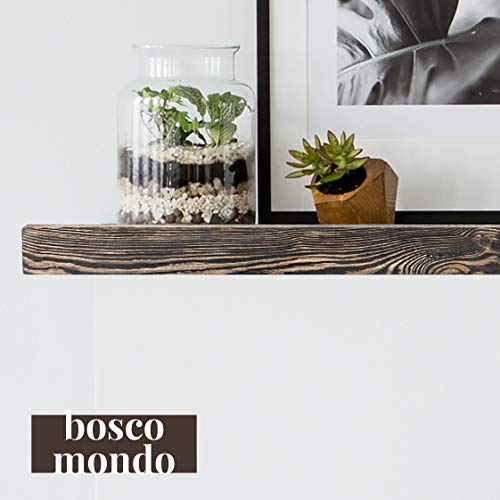 BoscoMondo 48 Inch Fireplace Mantel, Rustic Solid Wood Piece Floating Shelf – Wall Decor for Kitchen, Farmhouse, – Wall Mounted – Pine Wood - Invisible Heavy Duty Bracket (48", Black)