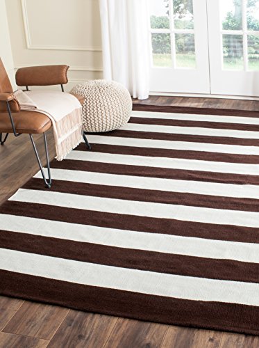 SAFAVIEH Montauk Collection 5' x 8' Chocolate/Ivory MTK712P Handmade Flatweave Boho Farmhouse Cotton Stripe Living Room Dining Bedroom Area Rug