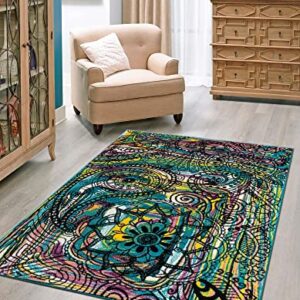 Unique Loom Metro Collection Modern Abstract Henna Floral Area Rug, 9 x 12 ft, Black/Ivory