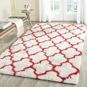 safavieh barcelona shag collection 5′ square ivory / rust bsg319e handmade trellis 1.75-inch thick area rug