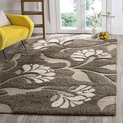 SAFAVIEH Florida Shag Collection 5'3" x 7'6" Smoke / Beige SG459 Floral Non-Shedding Living Room Bedroom Dining Room Entryway Plush 1.2-inch Thick Area Rug